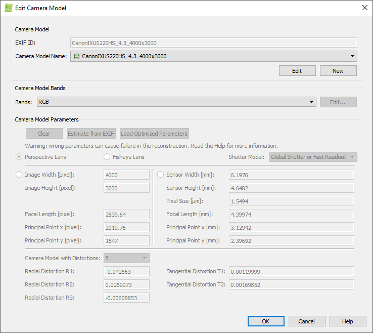 Menu Project > Image Properties Editor... > Selected Camera Model > Edit Camera Model - PIX4Dmapper